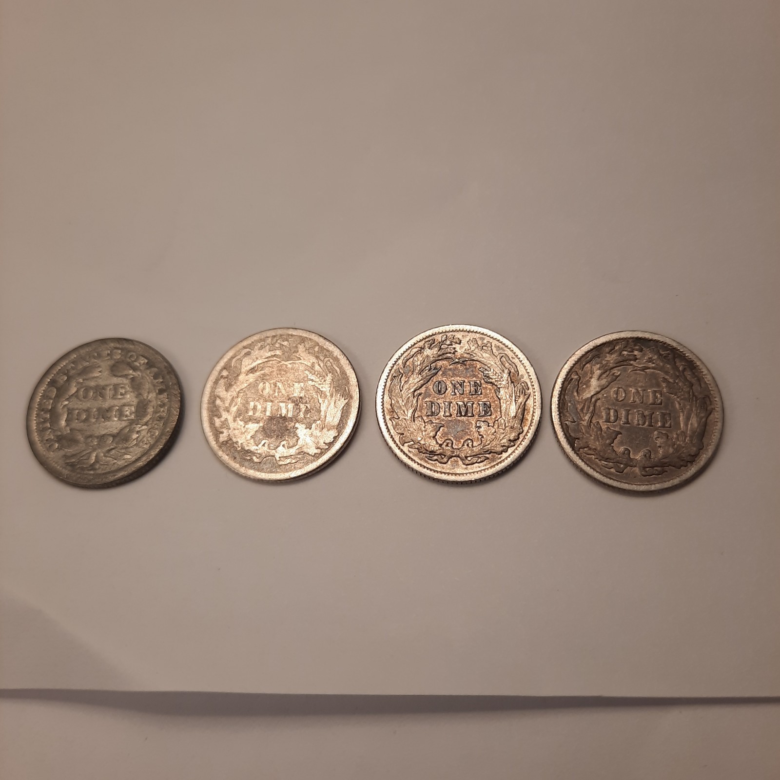 (4)SEATED LIBERTY DIMES BETTER GRADE (4) DIMES MIXED DATES,1850,,1887 ...