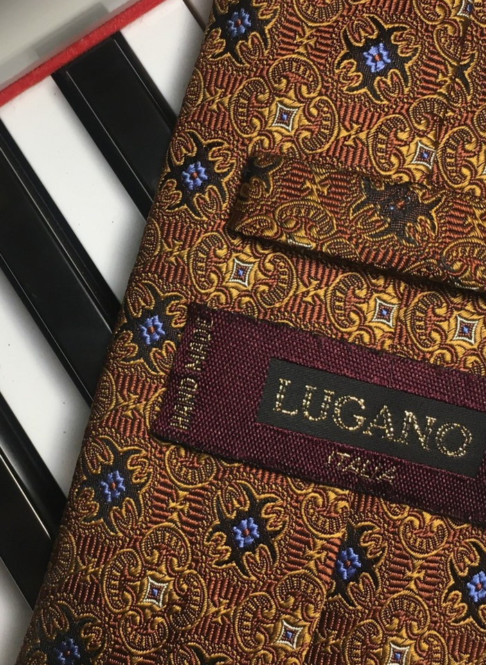LUGANO / Antique Gold, Blue & Amber Baroque Flourishes 100% Italian ...