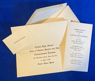 1909 Canton, Illinois High School Graduation Invitation, 4-Day Schedule ...