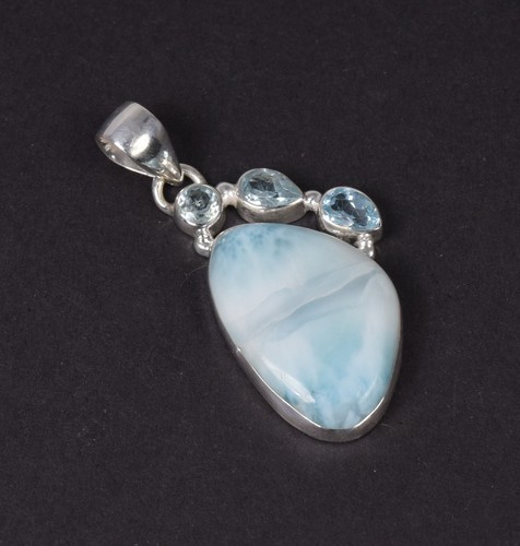 925 Solid Sterling Silver Blue Larimar Mix Stone Pendant-1.6 Inch J229 ...