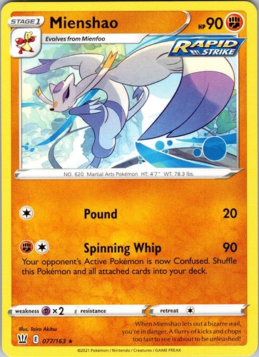 Pokemon TCG Mienshao SWSH Battle Styles 077/163 Regular Rare Card NM | eBay