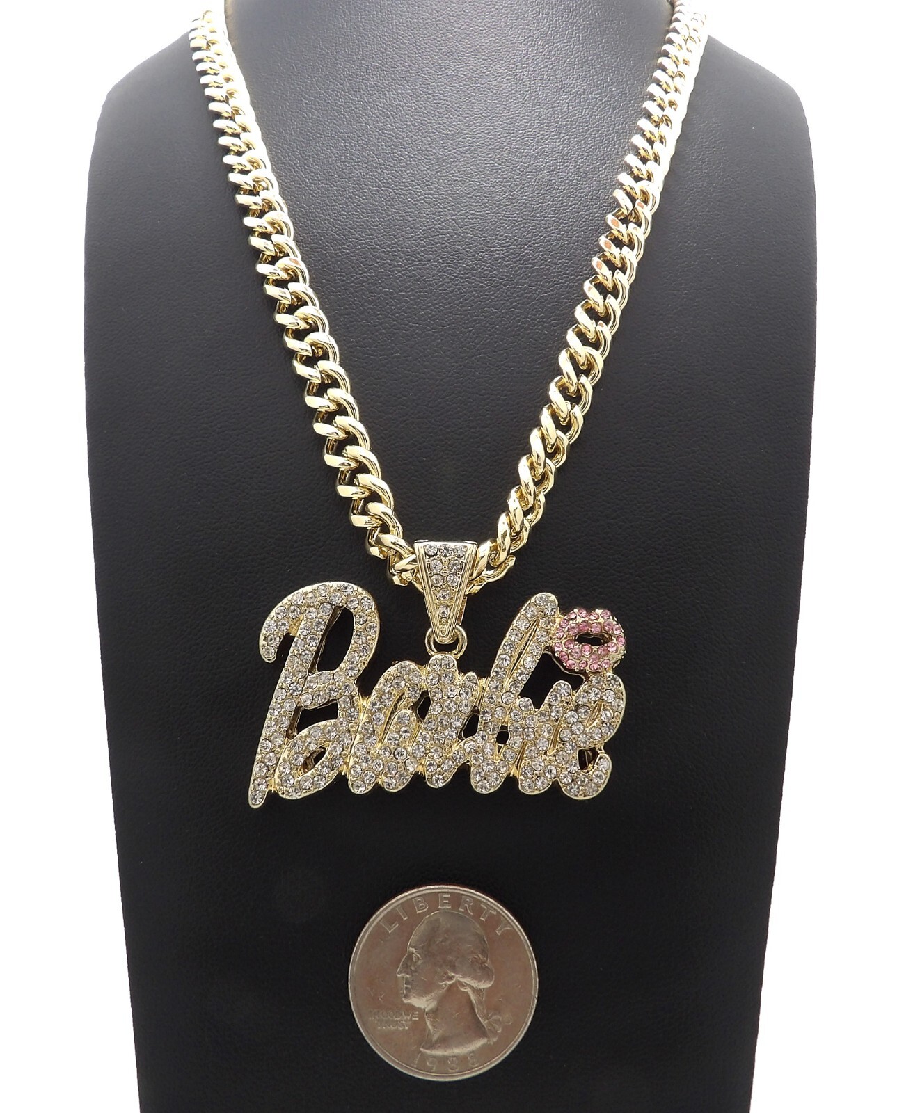NEW SMALL PINK FRIDAY BARBIE PENDANT WITH 6mm 18" CUBAN LINK CHAIN* | eBay