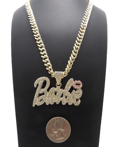 NEW SMALL PINK FRIDAY BARBIE PENDANT WITH 6mm 18" CUBAN LINK CHAIN* | eBay