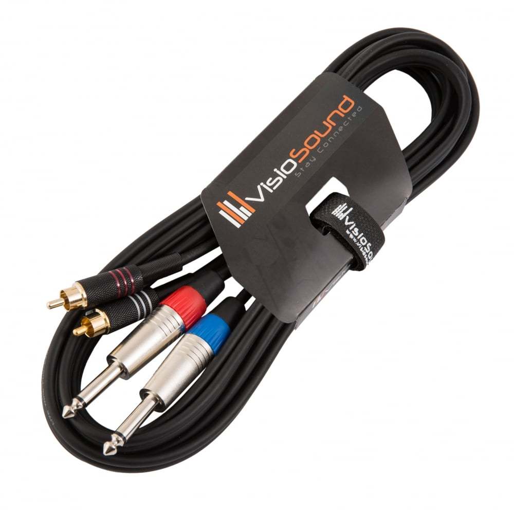 2 x 6.35mm 1/4" Mono Jack to 2 x RCA Phono Plug Twin Lead / Audio ...