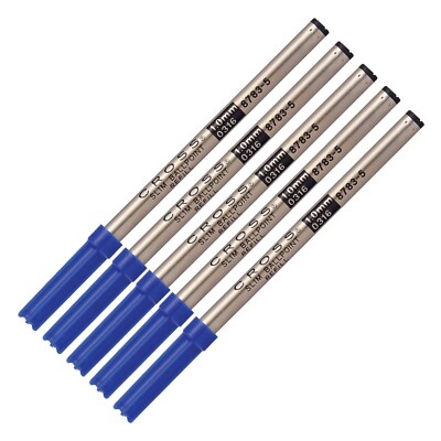 5 pk, Genuine Cross Slim Ballpoint Pen Refills for Click Pens, Blue ...