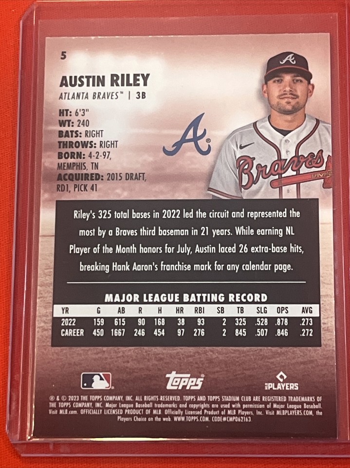 2023 Topps Stadium Club Red Foil - 5 Austin Riley - Atlanta Braves | eBay