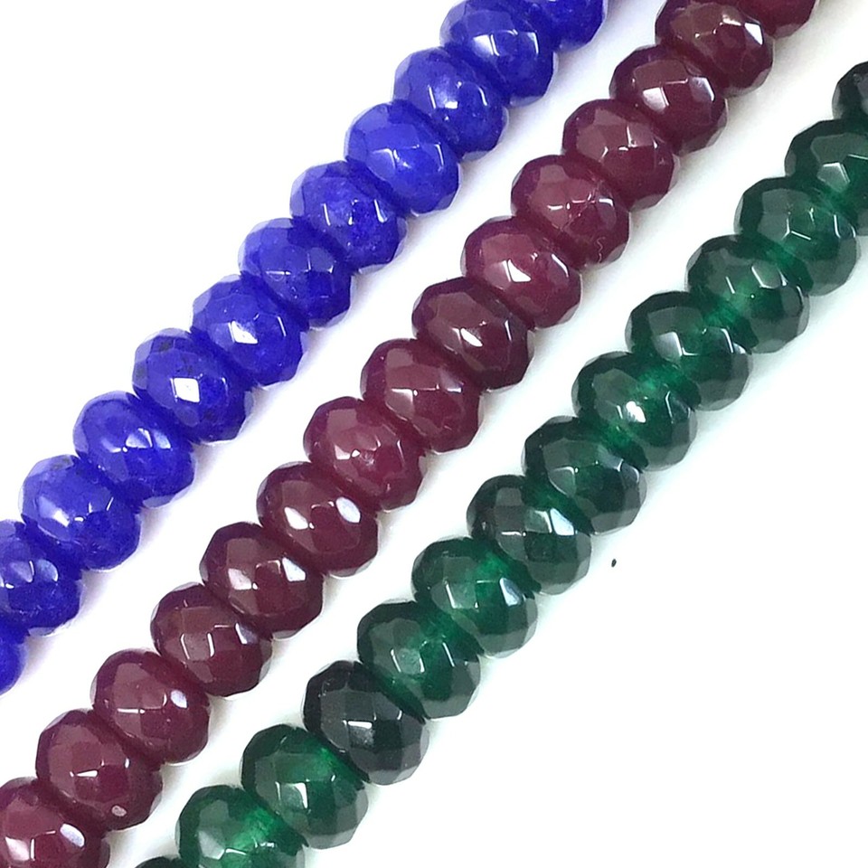 Red Jade,Blue Jade,Green Jade,Purple Jade Faceted Rondelle Bead 15" 4 6 ...