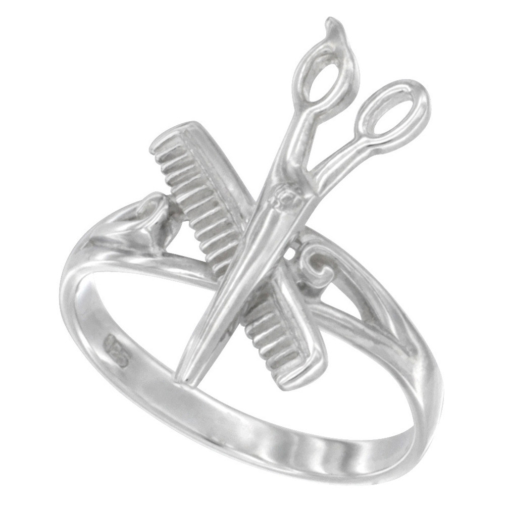 Sterling Silver High Polished Barber Shop Comb & Scissors Ring | eBay