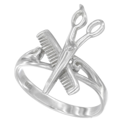 Sterling Silver High Polished Barber Shop Comb & Scissors Ring | eBay