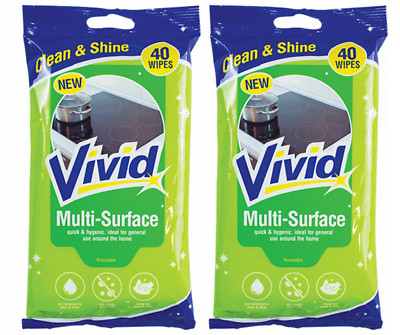 Vivid 80 (2x 40 Pack) ALL PURPOSE Multi Surface Cleaning Wipes Kitchen ...