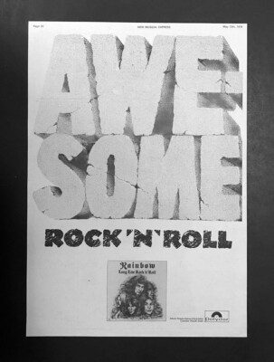 Ritchie Blackmore Rainbow Long Live Rock 'N' Roll 1978 Poster Type Ad ...