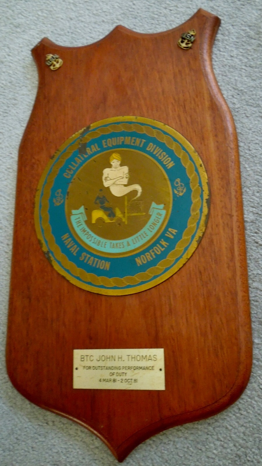 1981 US Navy Collateral Equipment Division NAVSTA Norfolk Enameled ...