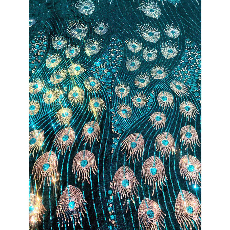 Bling Sequines Peacock Feather Velvet Fabric Fashion Costume Clothing ...