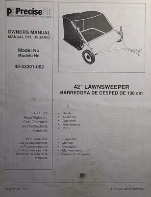 Agri-Fab Precise Fit 42 Pull type Lawn Sweeper 45-03201-062 Owner ...