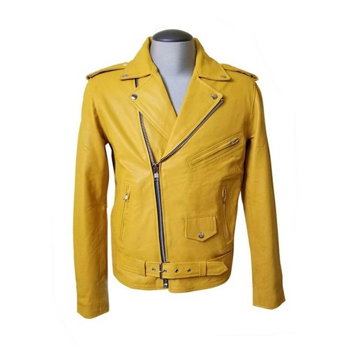 yellow biker motorcycle jacket men Genuin leather riding stylish moto ...