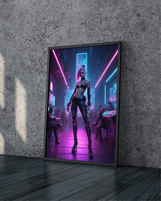 SEXY CYBERPUNK GIRL POSTER PRINT AI ANIME FUTURISTIC CYBORG ART A4 A3 ...