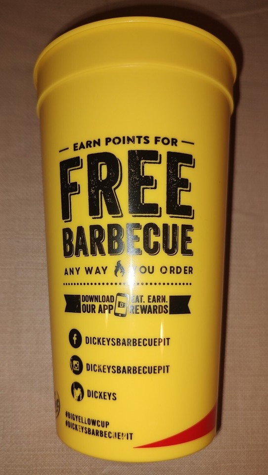 Dickey's Barbeque Pit Big Yellow Cup, BBQ, fast food, thick plastic cup ...