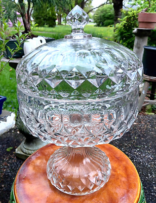 Eapg Large Diamond Pedestal Covered Compote | eBay