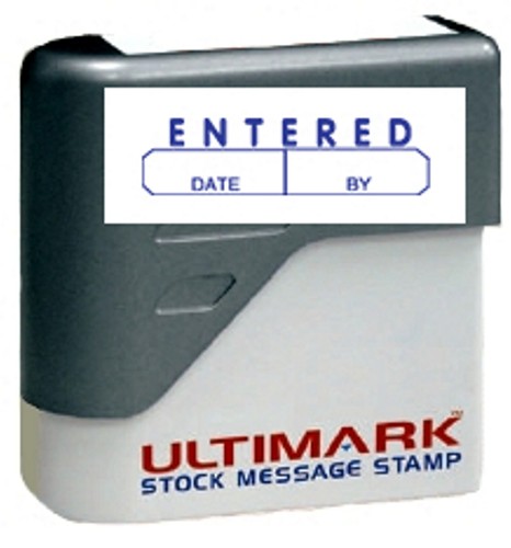 ENTERED text with Date/By Box on Ultimark Pre-inked Message Stamp, Blue ...