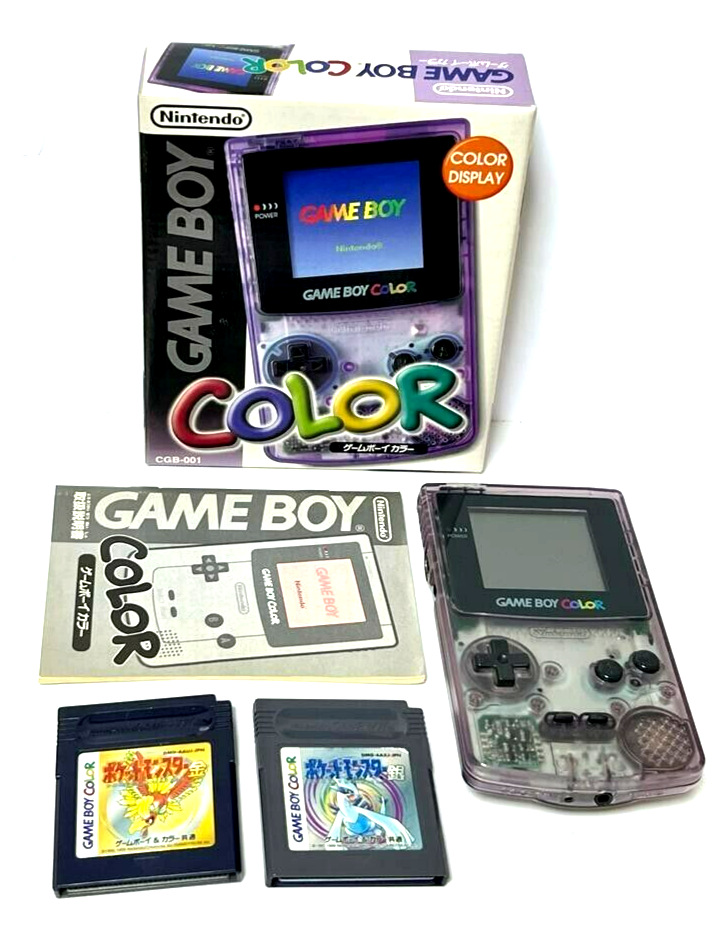 Nintendo Game Boy Color Clear Purple GBC 001 W/Box + Gold Silver Games ...