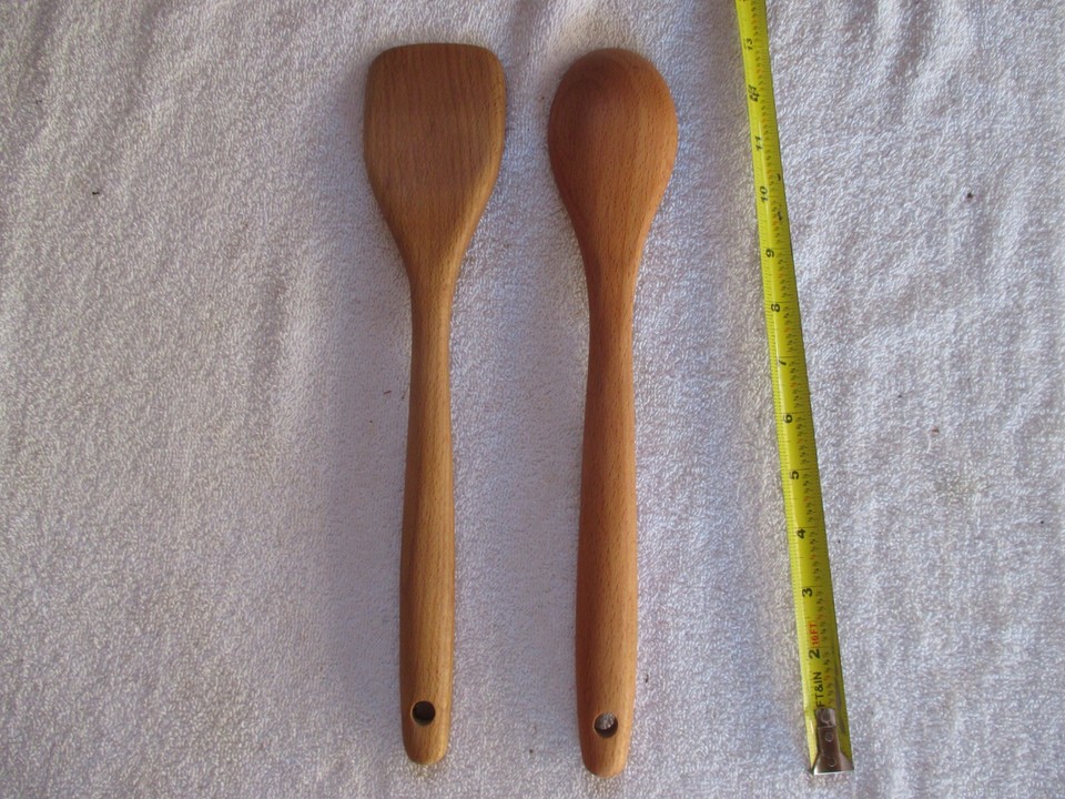2 Piece Kitchen Beech Wood Utensil Set - Large Comfortable Handle NICE ...