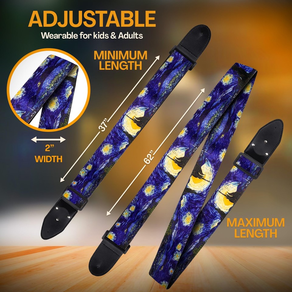 Van Gogh "Starry Night" Guitar Strap for Bass, & Acoustic Guitar ...