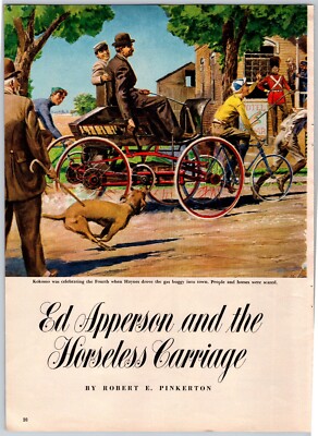 1952 Print Magazine Illustration Peter Helck Ed Apperson & Horseless ...
