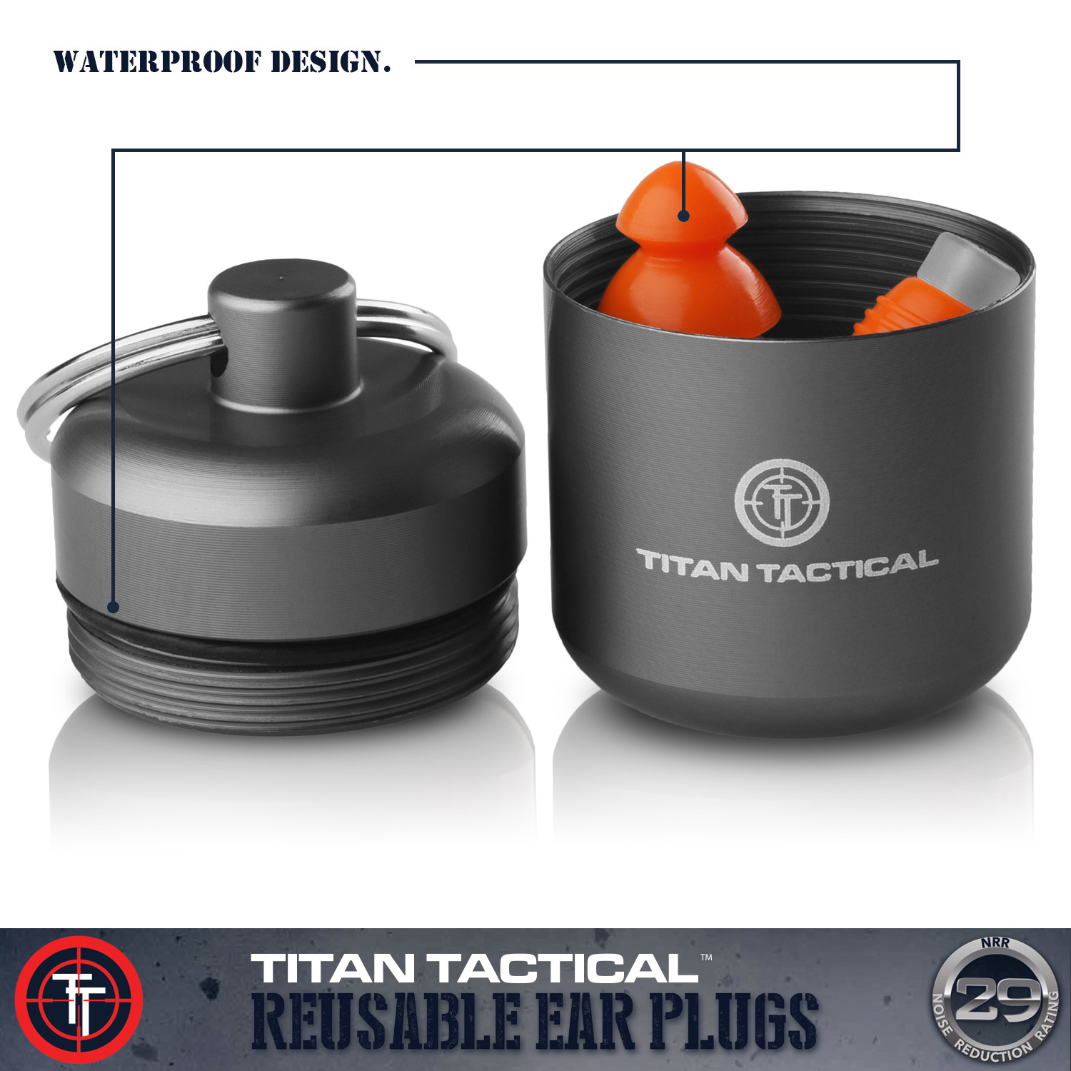 Titan Tactical 29NRR Reusable Shooting Ear Plugs w/ Removable Filter ...