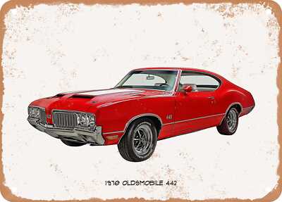 Classic Car Art - 1970 Oldsmobile 442 Oil Painting - Rusty Look Metal ...