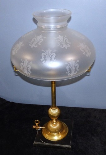 Atq Acetylene Lamp Co Brass Gas Table Lamp w/ Etched Glass Astral ...