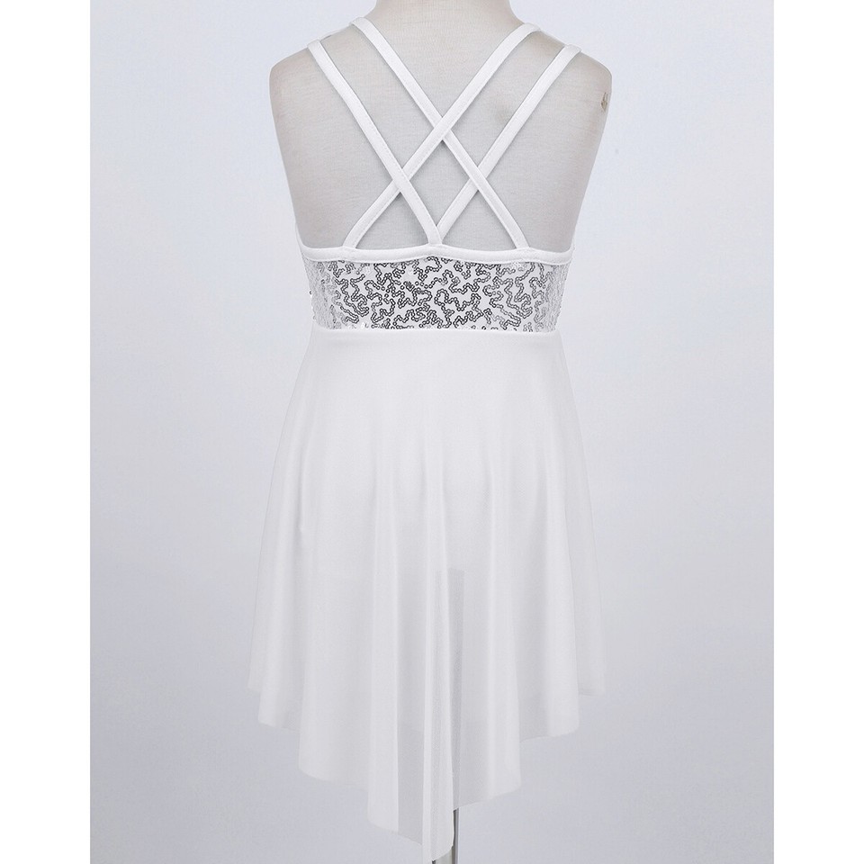 Girls Lyrical Ballet Tutus Dance Costumes Sequin Crop Top Layered Mesh ...