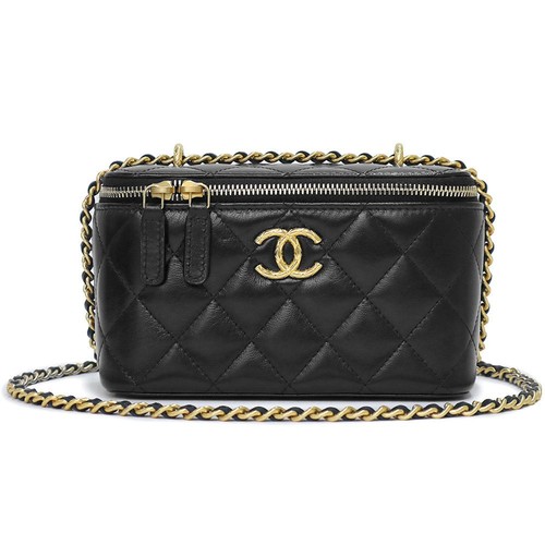 Chanel CC Mark Matlasse Vanity Double Chain Shoulder Bag Makeup Pouch ...