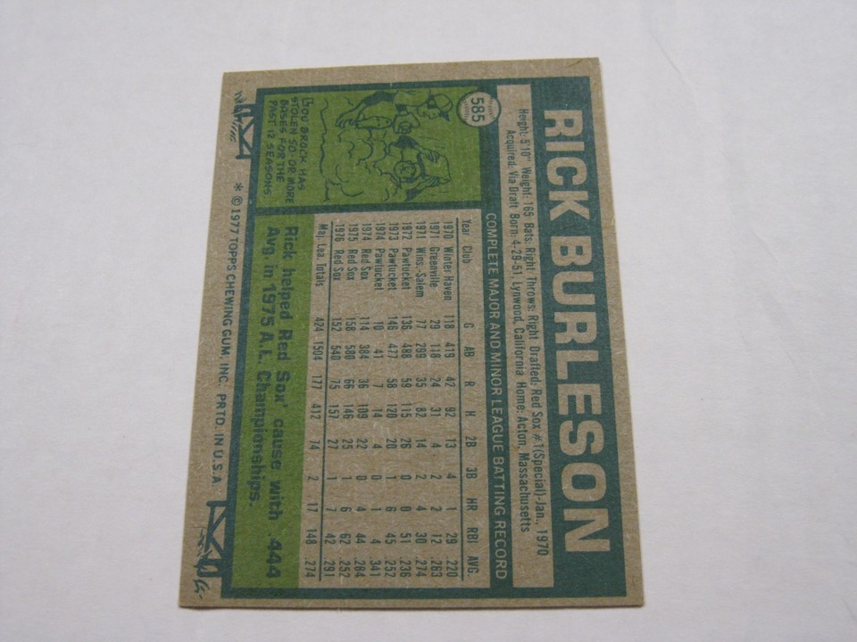 Rick Burleson Autographed Baseball Card | eBay