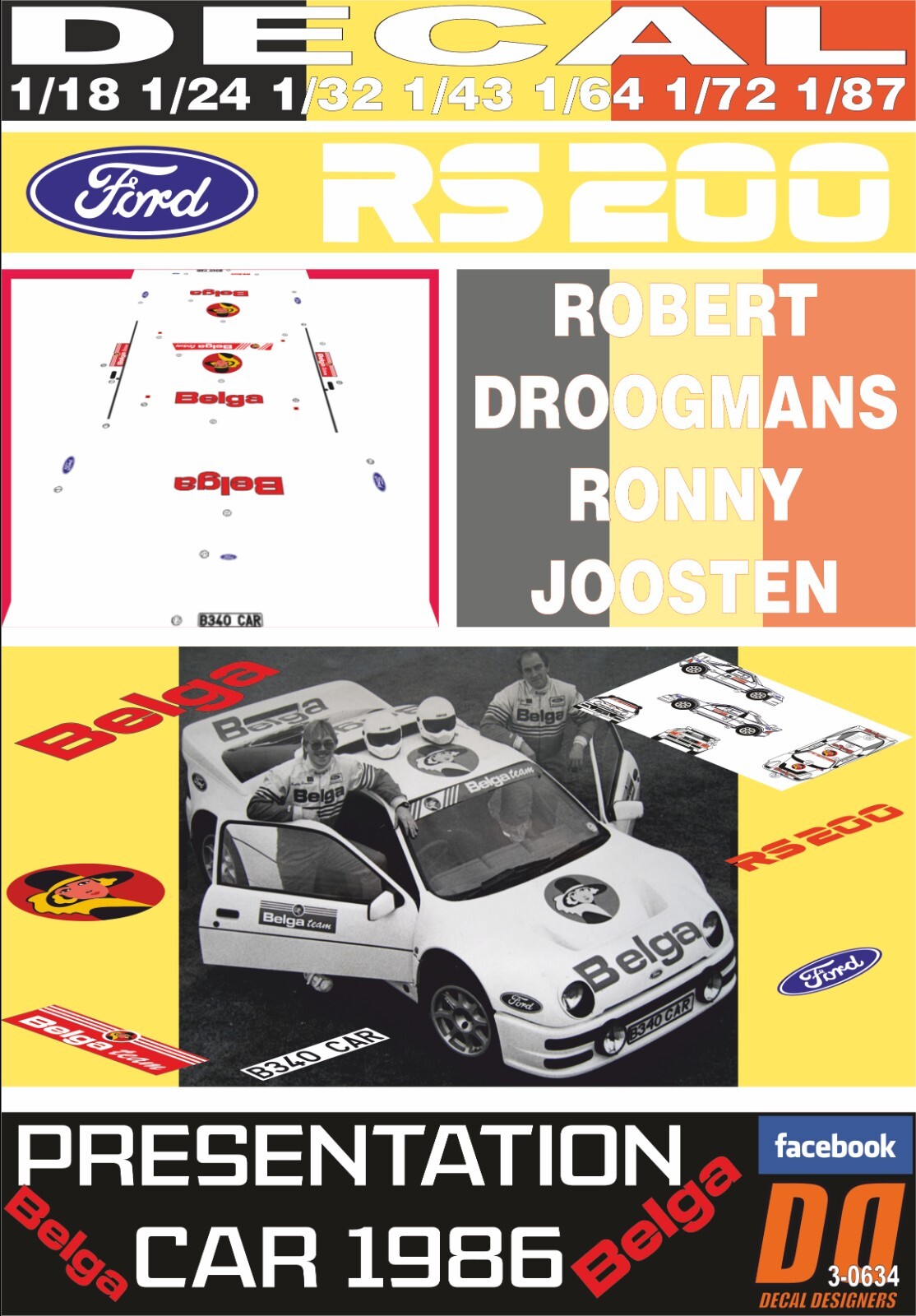 DECAL FORD RS200 BELGA PRESENTATION CAR R.DROOGMANS 1986 (08) | eBay
