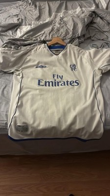 Umbro Chelsea FC Fly Emirates Jersey White Blue Pinstripe Vintage ...