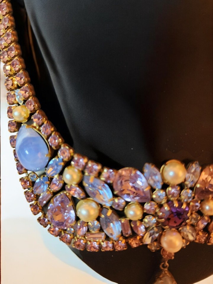 Vintage Signed Hobe Rhinestone Necklace Purple Sparkling Statement ...