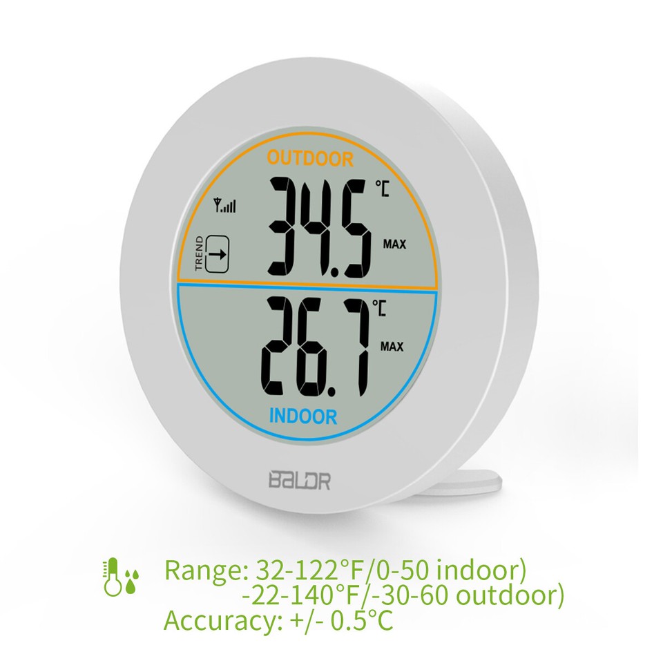 BALDR Wireless LCD Indoor Outdoor Thermometer Hygrometer Monitor Max ...