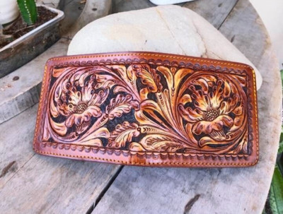 Flower Carved Wallet Handmade Western Cowboy Wallet Mens Bifold Wallet ...
