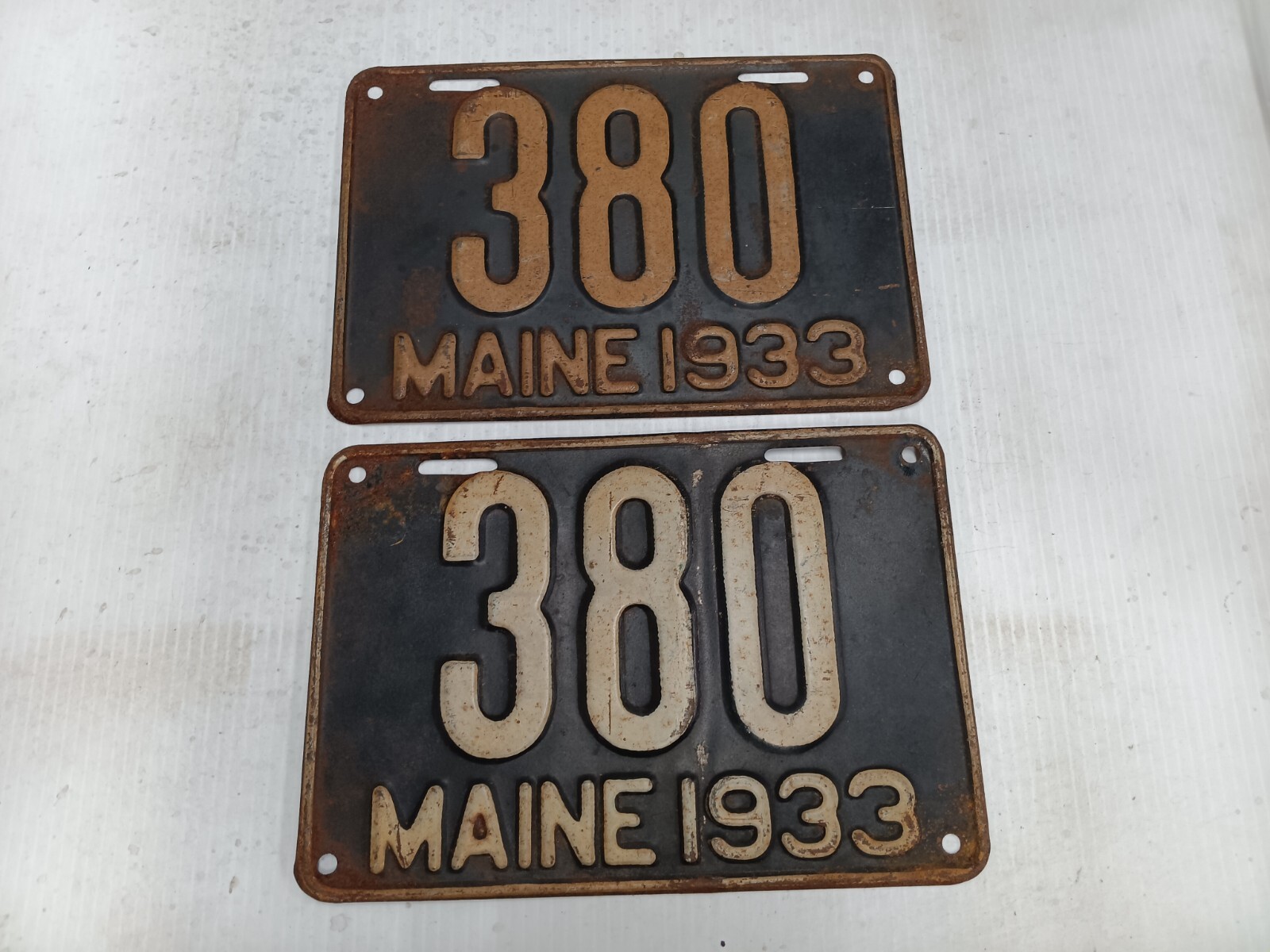 PAIR 1933 Maine 3 digit License Plate Tag #380 have many years | eBay