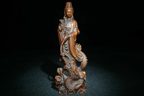 China Boxwood Sculpture Kwan-yin Wooden Statue Dragon Thinking Woman ...