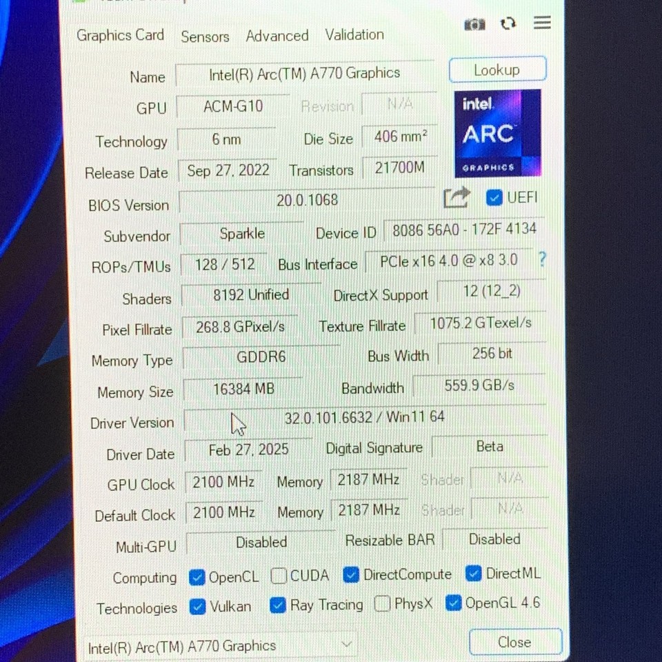 Sparkle Intel Arc A770 ROC OC 16GB GDDR6 SA770RW-16GOC Graphics Card | eBay