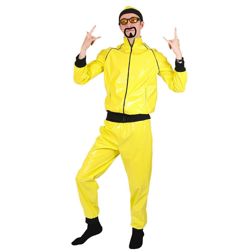 MENS 90'S RAPPER COSTUME YELLOW TRACKSUIT GANGSTER NOVELTY ADULTS FANCY ...