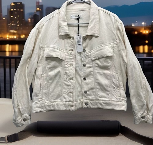 MNG • White Denim Button Up Jean Jacket • Women’s Sz M • New | eBay