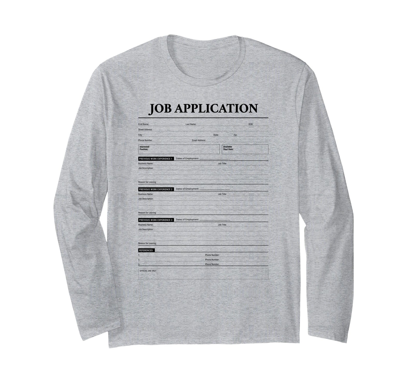 Job Application Jumpscare T-Shirt Costume Long Sleeve Employment ...