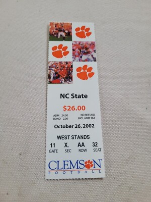 2002 NCAA Clemson Tigers Vs NC State Football Ticket Stub | eBay