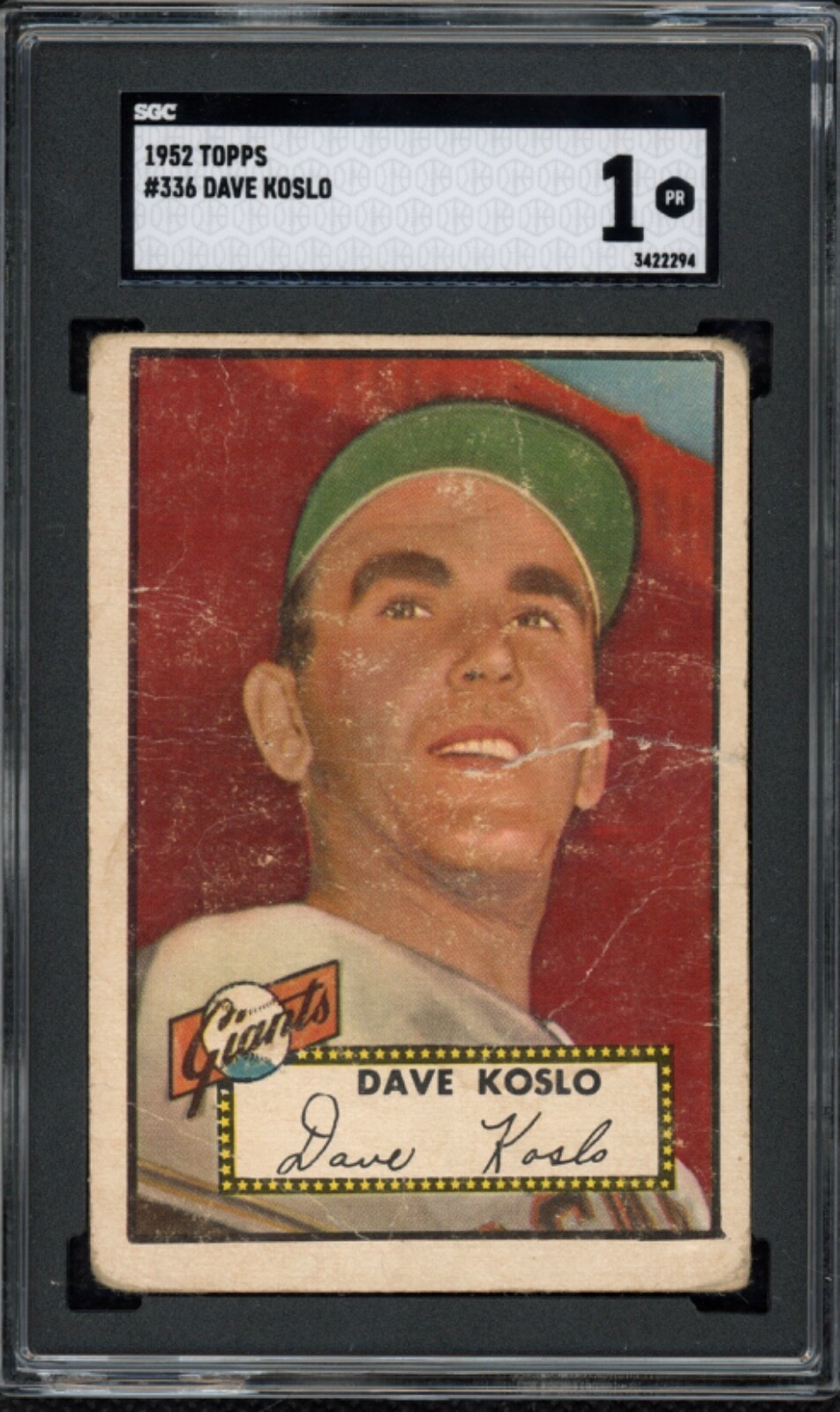 1952 Topps #336 Dave Koslo ^^ New York Giants ** HIGH Number ** SGC 1 ...