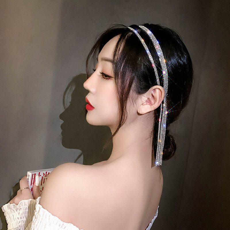 Bling Rhinestone Hairbands Women Long Tassel Bow Band Headband Wedding ...