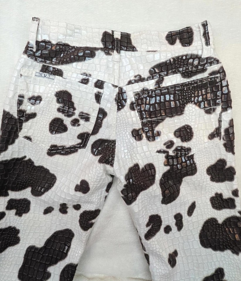 R.V.T. Women's Size 5/6 White and Brown Cow Print Western Flare Jeans ...