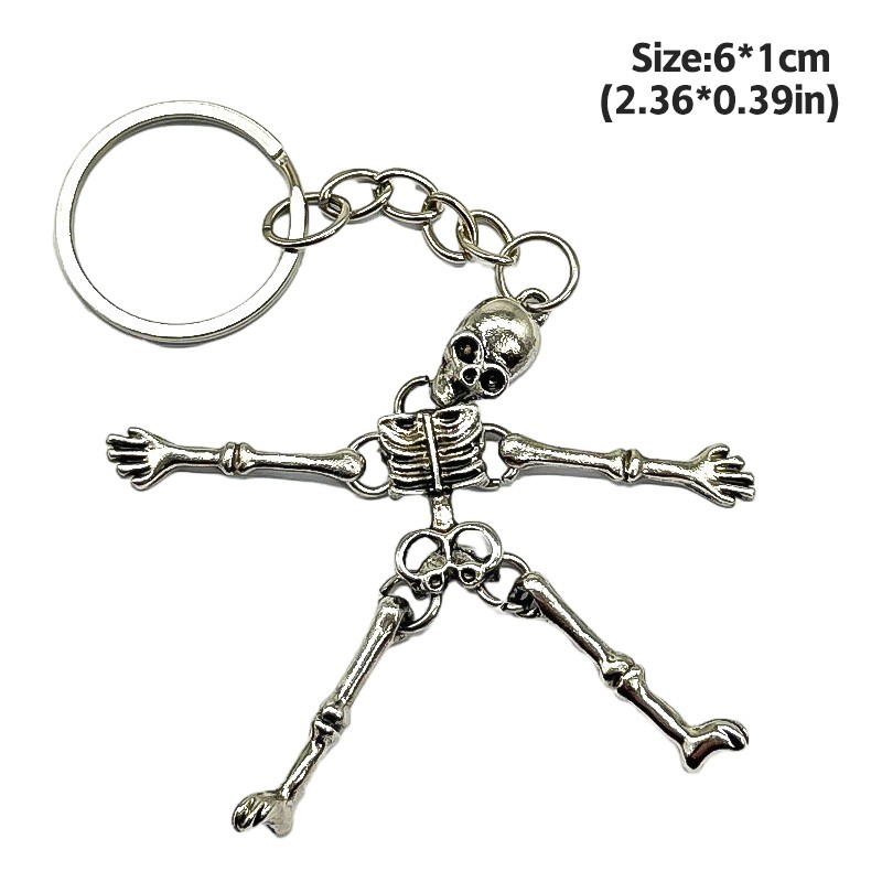 Skull Keychain Punk Multi-jointed Skeleton Keyring Charms Halloween ...