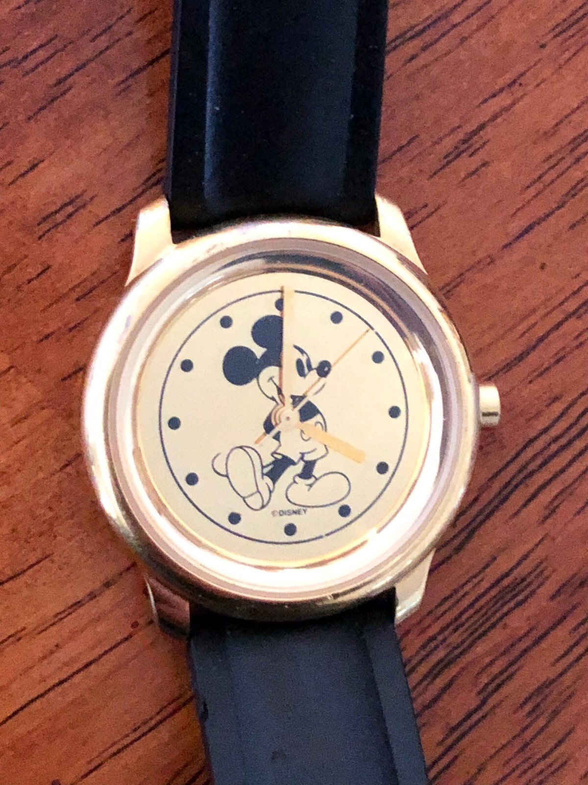 THE WALT DISNEY COMPANY GOLD MICKEY MOUSE WATCH-BLACK LEATHER BAND | eBay